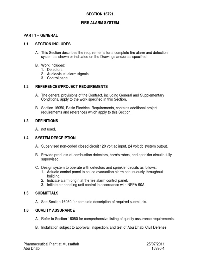 SECTION 16721 Fire Alarm System | PDF | Switch | Electrical Wiring