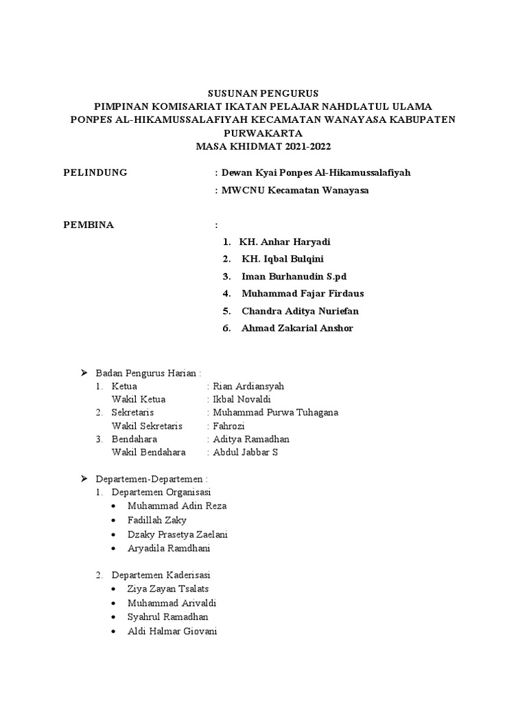 Badan Pengurus Harian PK-IPNU-Cipulus | PDF