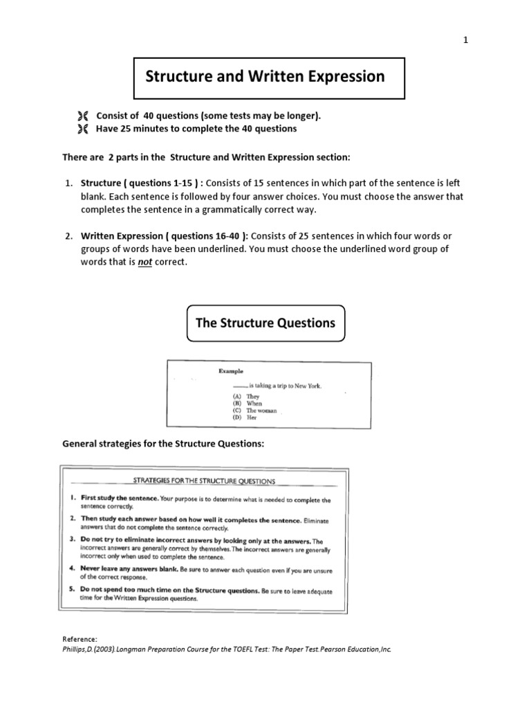 TOEFL ITP Structure & Written Expression Guide | PDF | Sentence ...