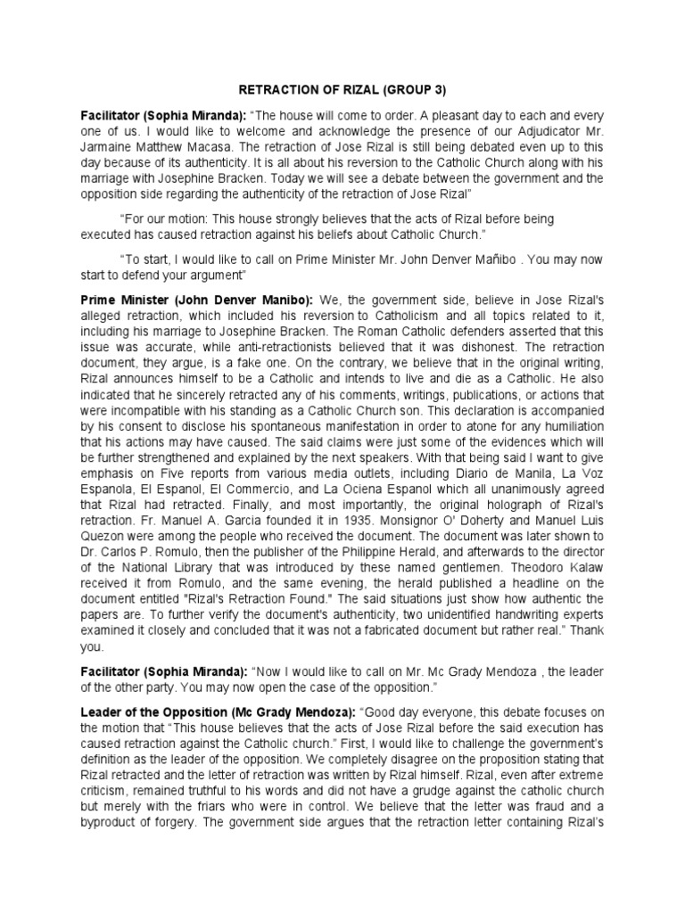Retraction of Rizal Script | PDF