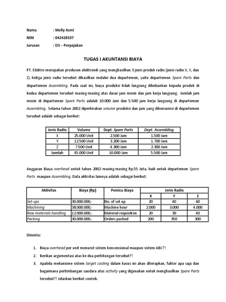 Melly Asmi 042428107 - Tugas I Akuntansi Biaya | PDF
