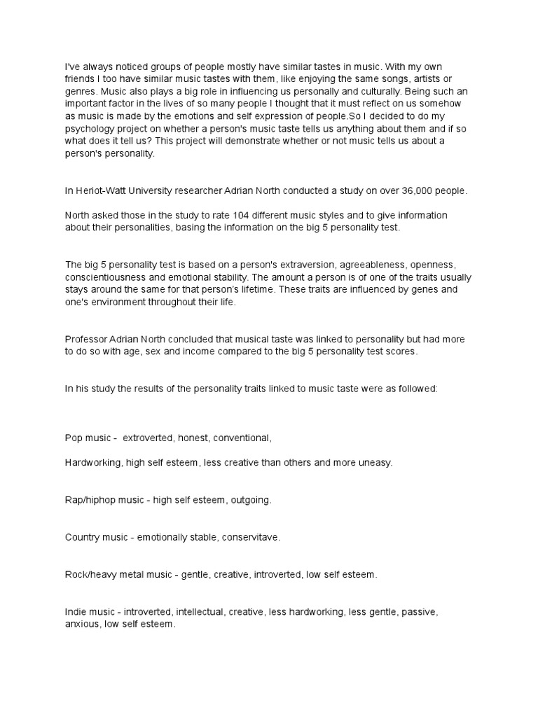 Music Taste and Personality Insights | PDF | Extraversion And ...