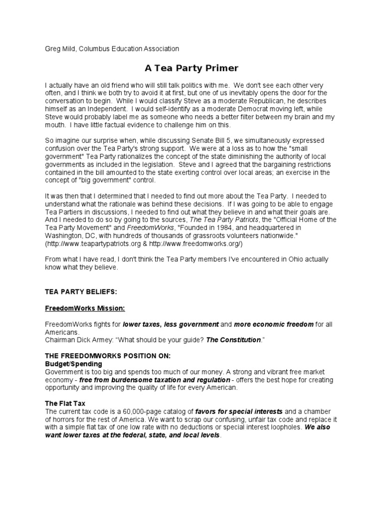 Tea Party | PDF | Tea Party Movement | Political Ideologies