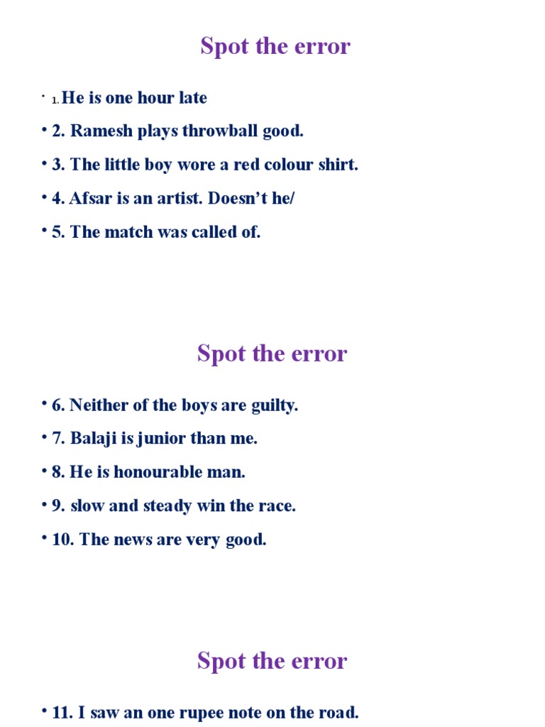 Error Spotting Exercises and Solutions | PDF