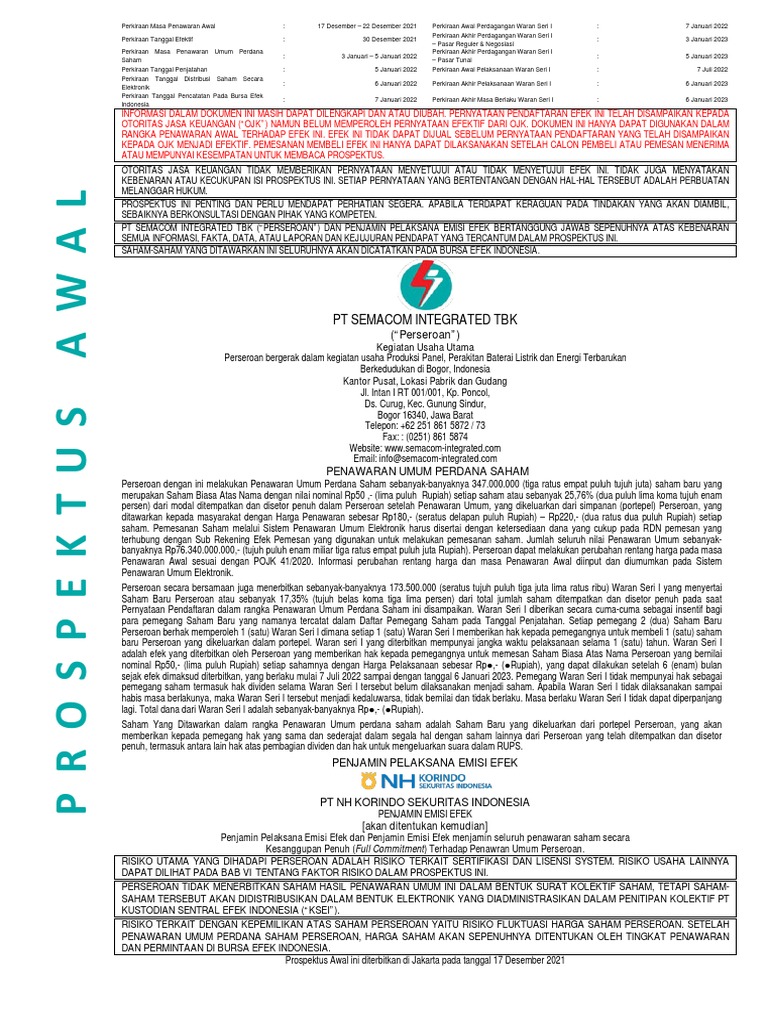 I - Prospektus Awal PT Semacom Integrated TBK | PDF
