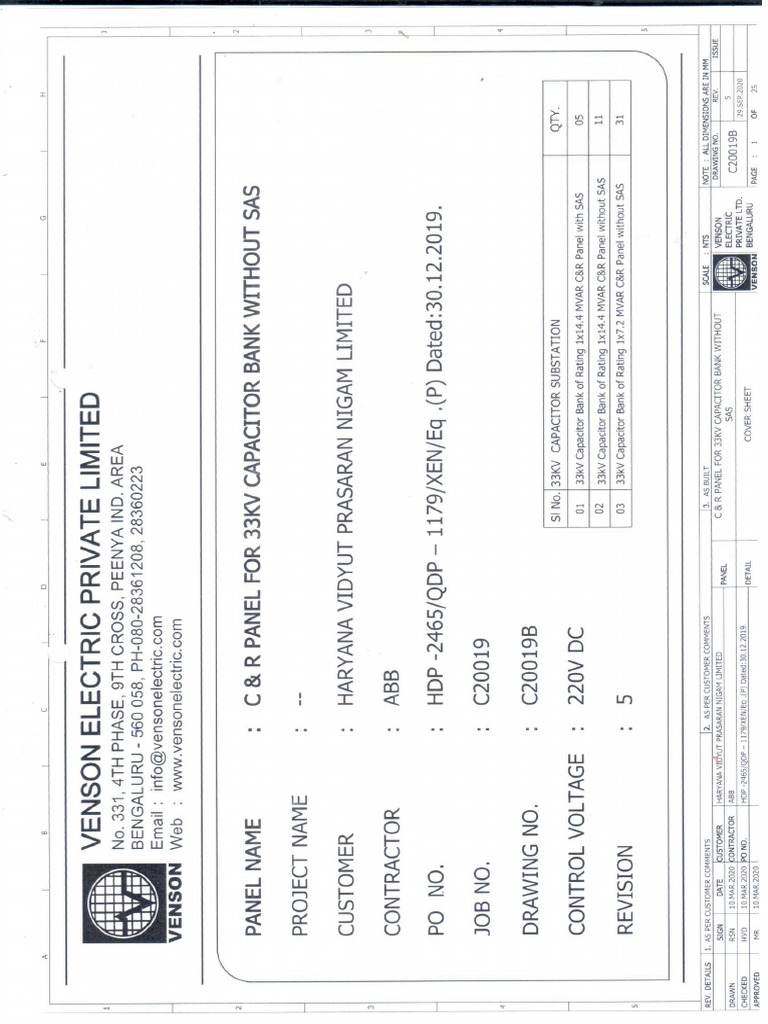 33 KV Abb t3 Capacitor Bank Venson Panel Drawing0002 | PDF