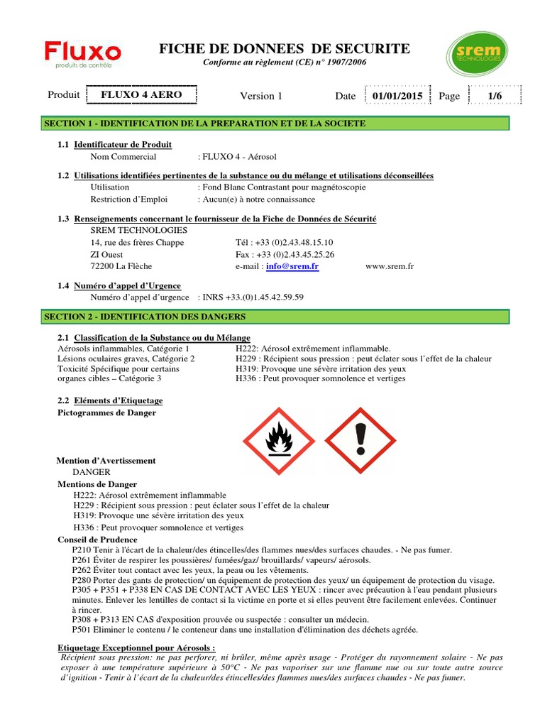 Sécurité du FLUXO 4 AERO | PDF | Substances chimiques | Toxicologie