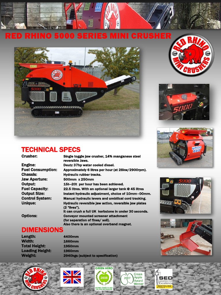 Red Rhino 5000 Mini Crusher Specs | PDF | Diesel Engine | Concrete