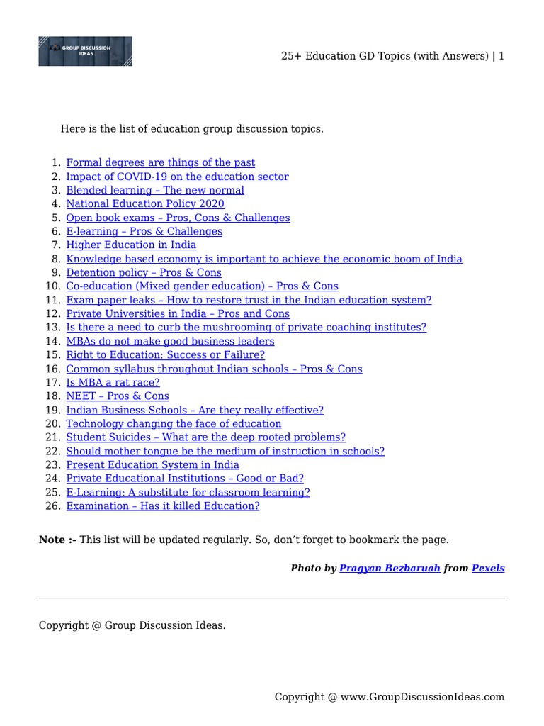 25+ Education GD Topics (With Answers) | PDF | Career & Growth