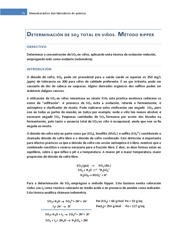 Determinación de So2 Total en Viños. Método Ripper | PDF