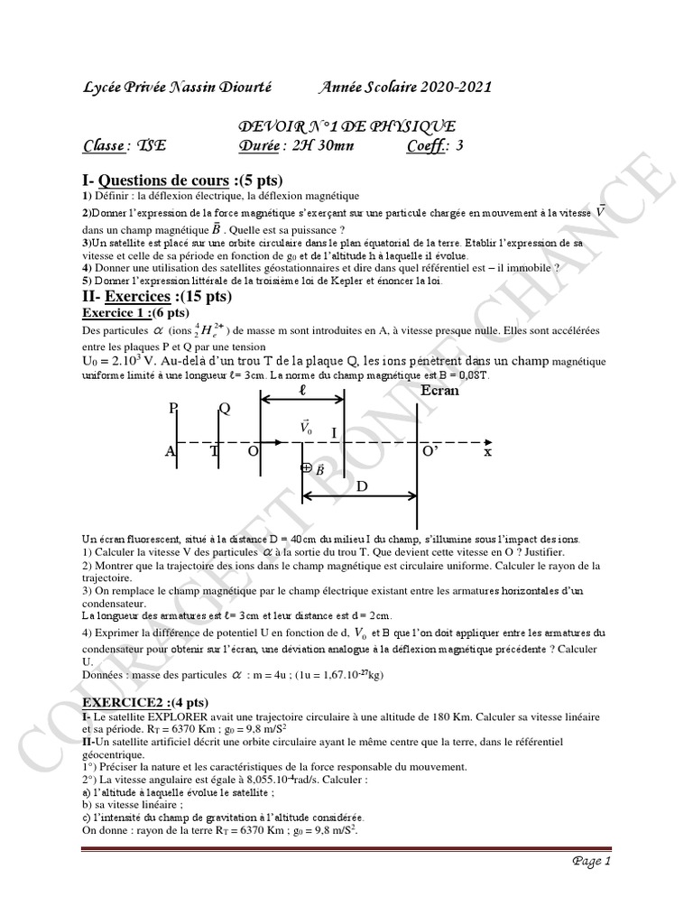 Devoir de Physique TSE: Satellites et Forces | PDF | Satellite | Champ ...