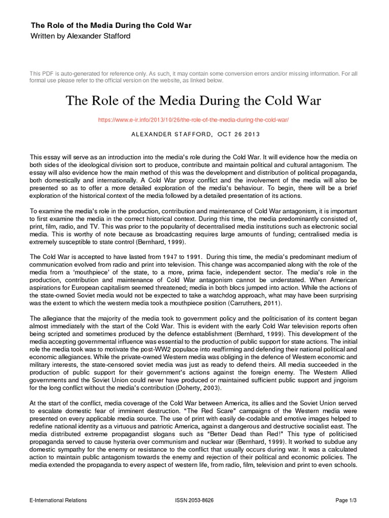 The Role of The Media During The Cold War: Written by Alexander ...