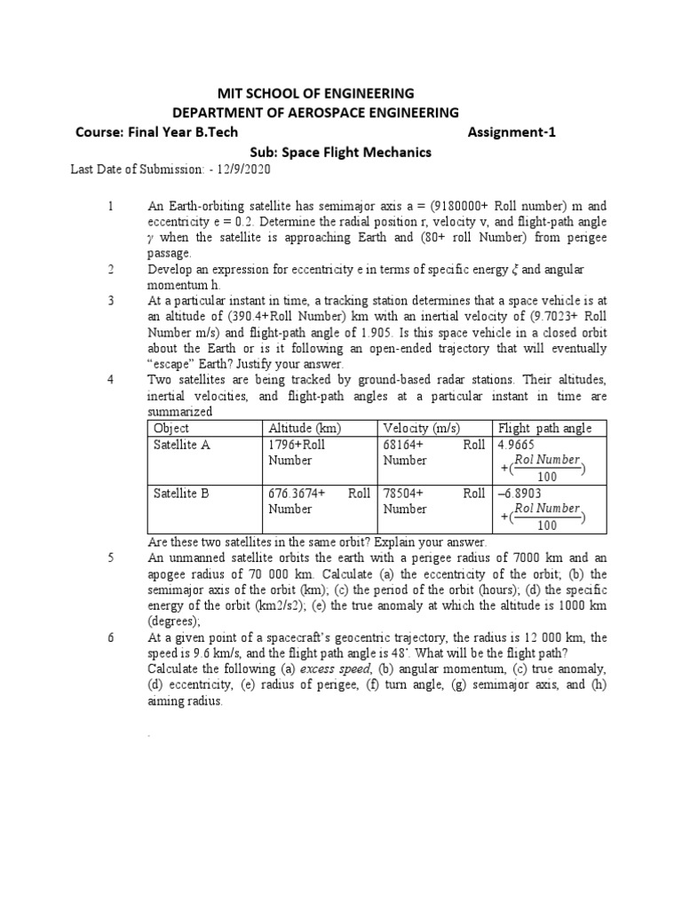 Mit School of Engineering Department of Aerospace Engineering Course ...