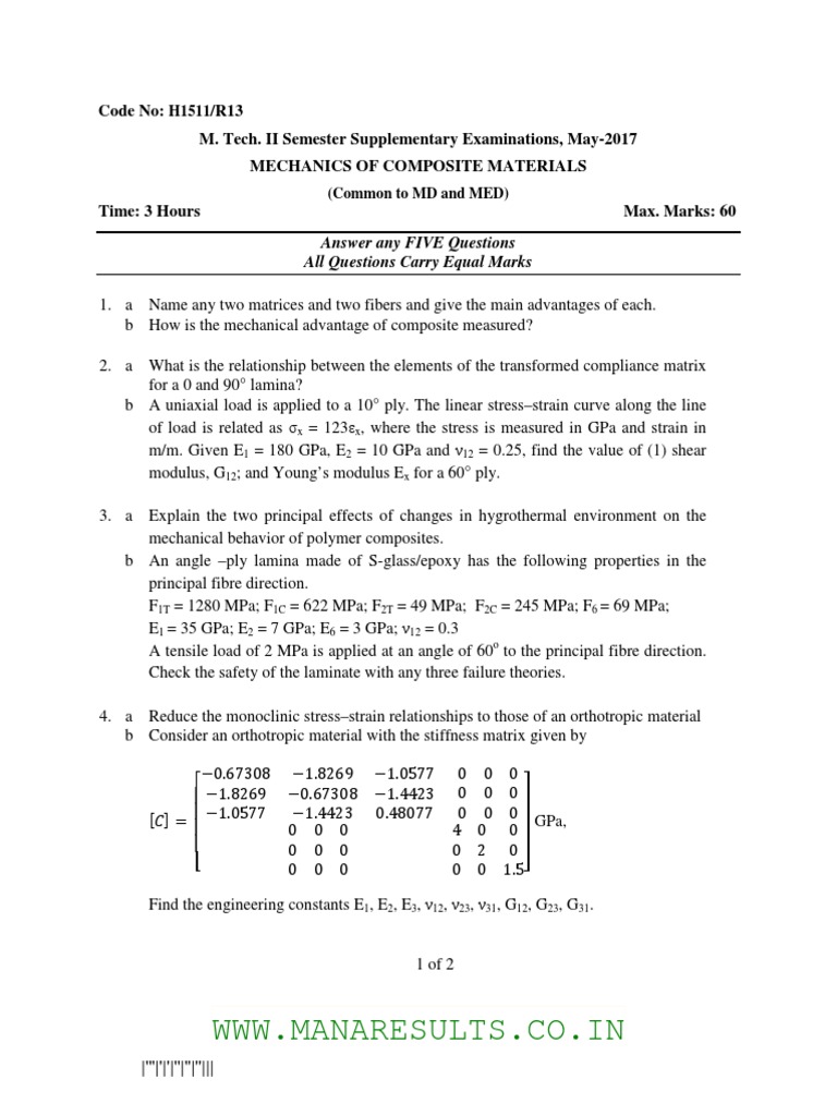 Composite Materials Question Paper 2017 | PDF | Composite Material ...