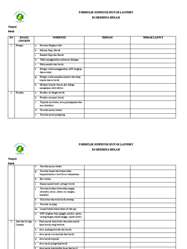Form Supervisi Laundry | PDF