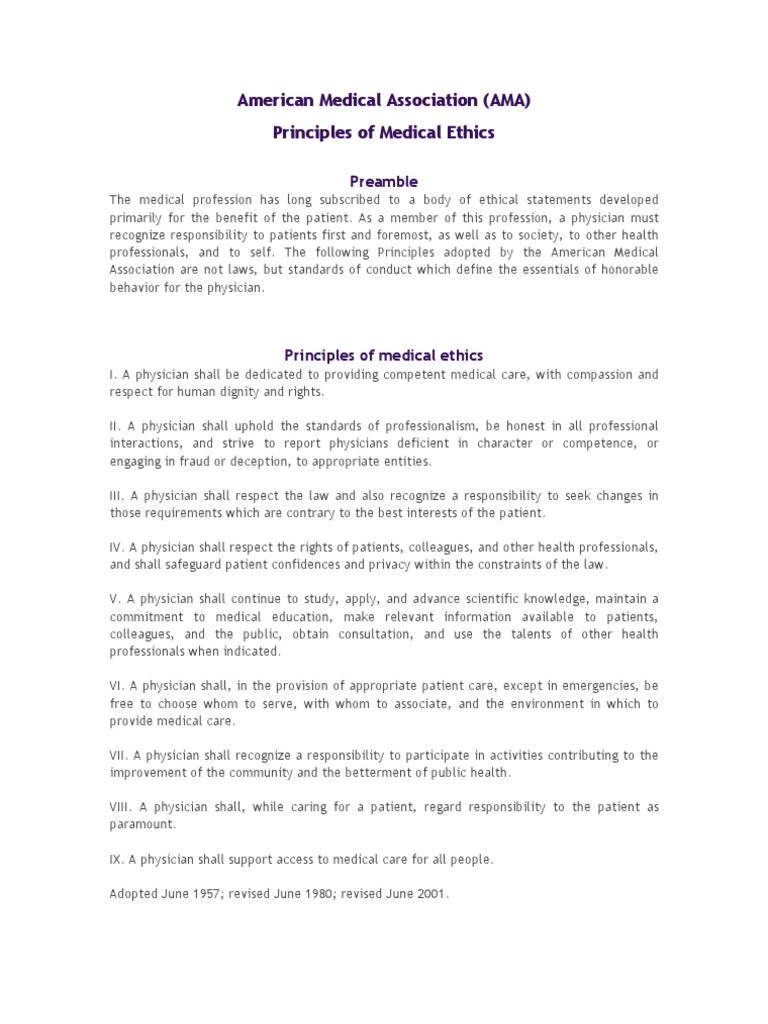 Principles Medical Ethics 2001-AMA | PDF
