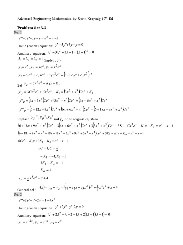 Problem Set 3.3: Advanced Engineering Mathematics, by Erwin Kreyszig 10 - Ed | PDF | Ordinary ...