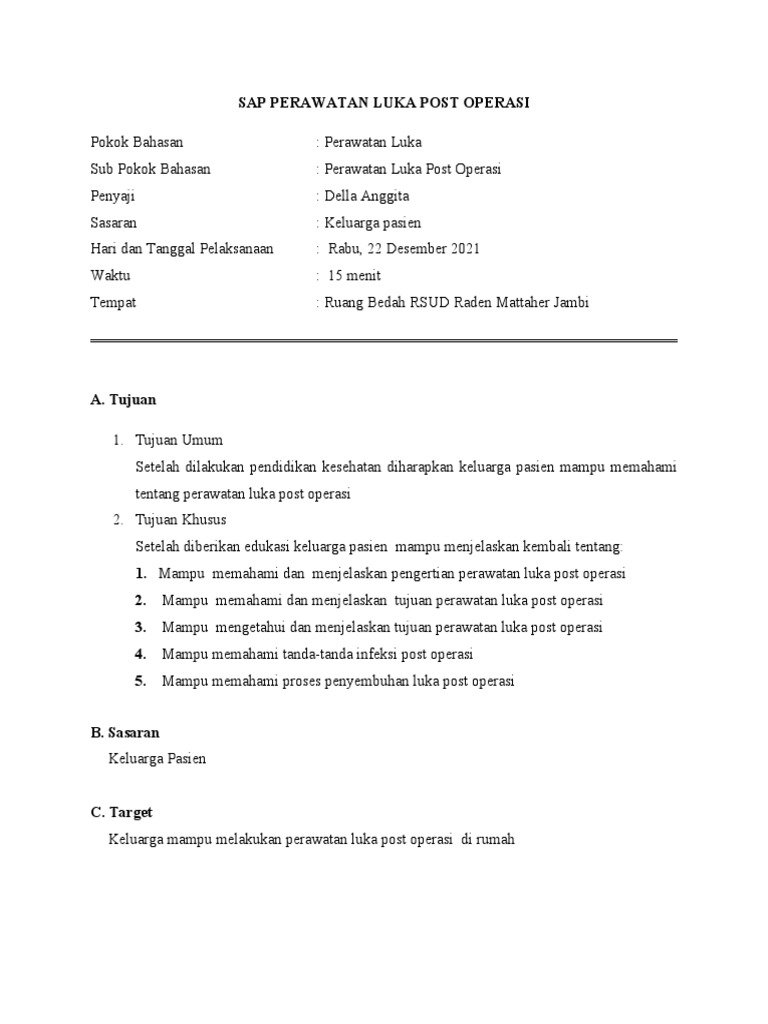 Sap Perawatan Luka Post Operasi | PDF