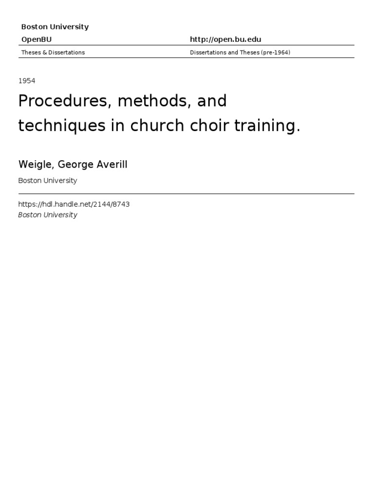 Procedures, Methods, and Techniques in Church Choir Training | PDF ...