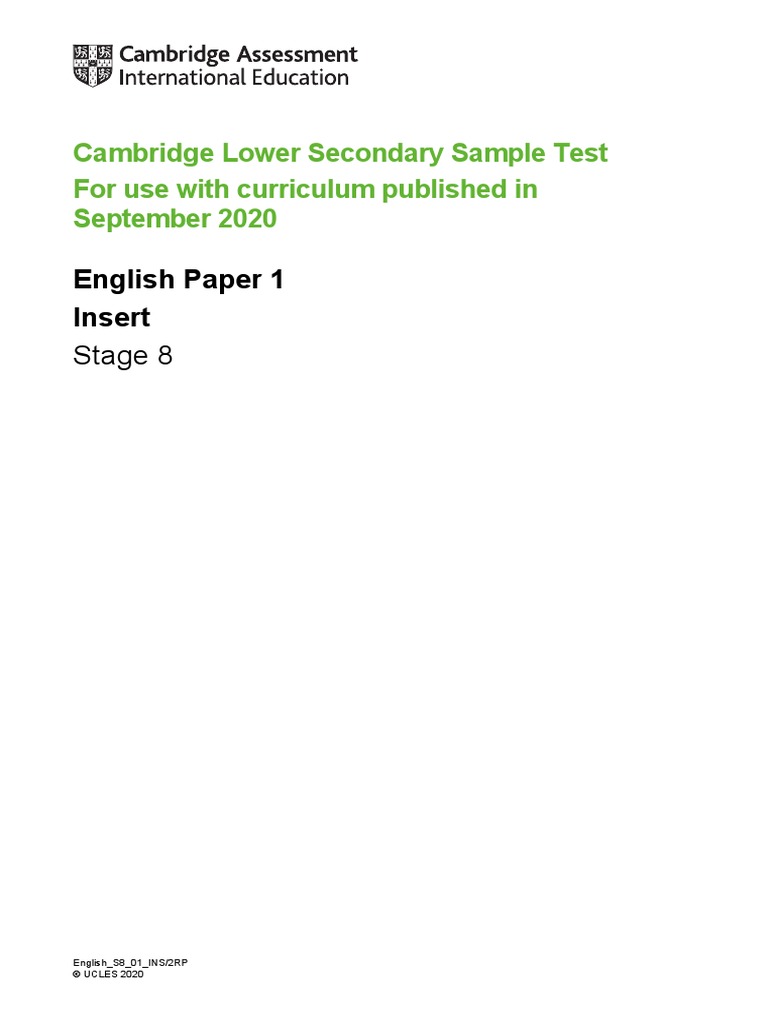 English Stage 8 Sample Paper 1 Insert - tcm143-595367 | PDF | Bat