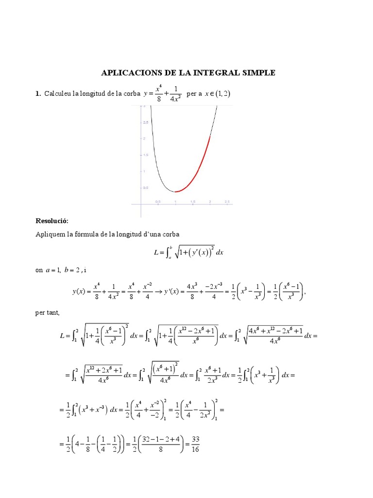 7-Aplicacions de La Integral Simple-Exercicis Resolts | PDF