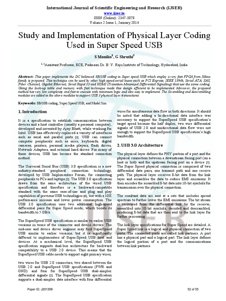 Study and Implementation of Physical Layer Coding Used in Super Speed USB | PDF | Usb ...
