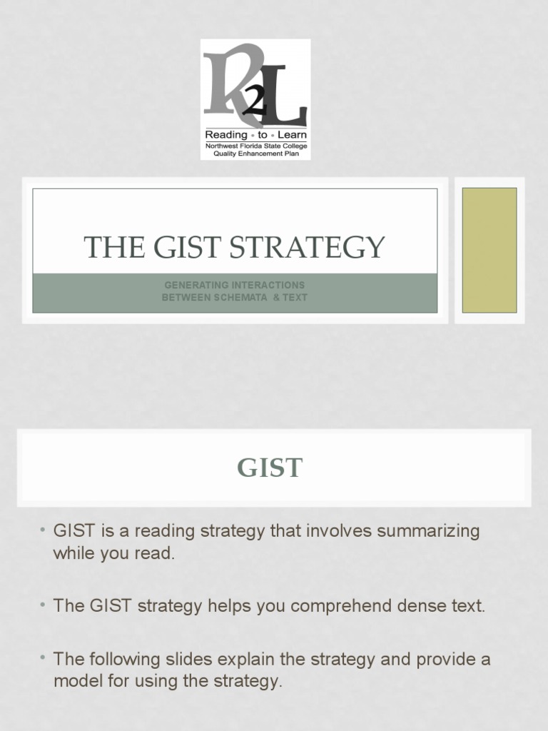 The Gist Strategy Generating Interactions Between Schemata And Text Pdf 0622