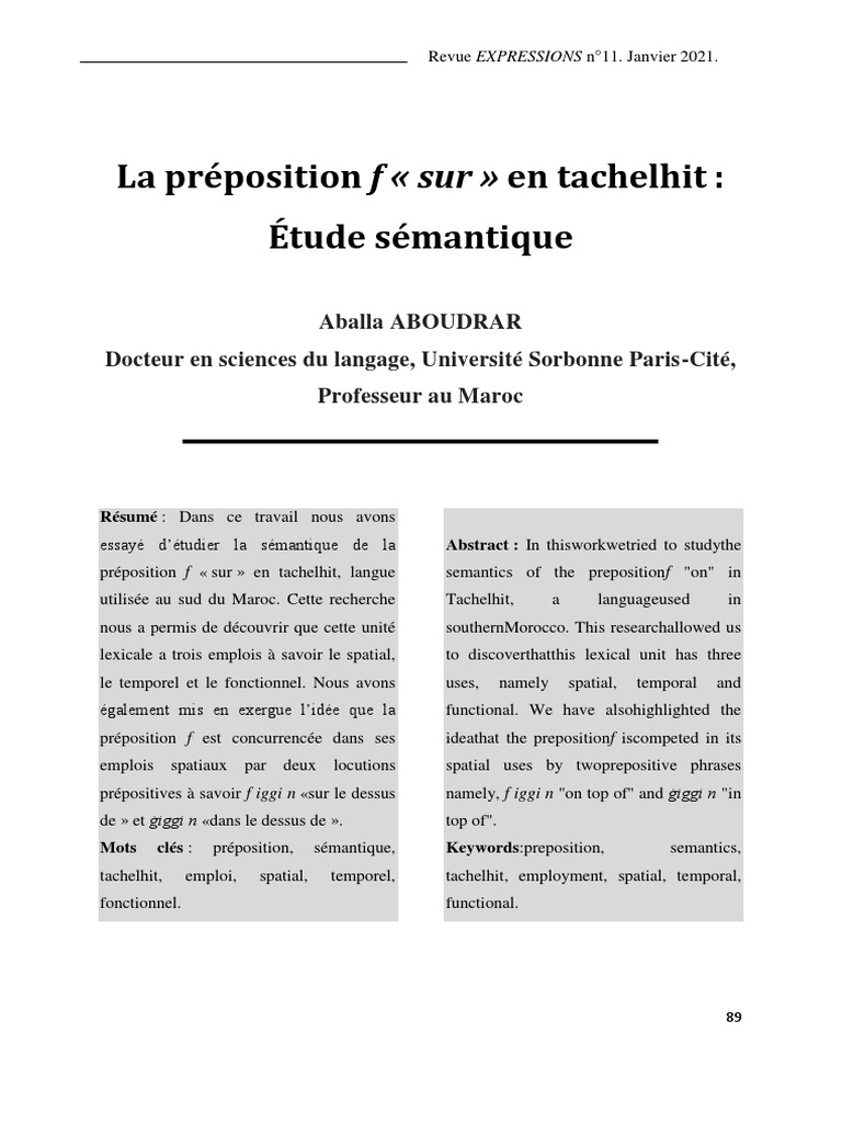 Sémantique de "sur" en tachelhit | PDF | Adposition | Sémantique
