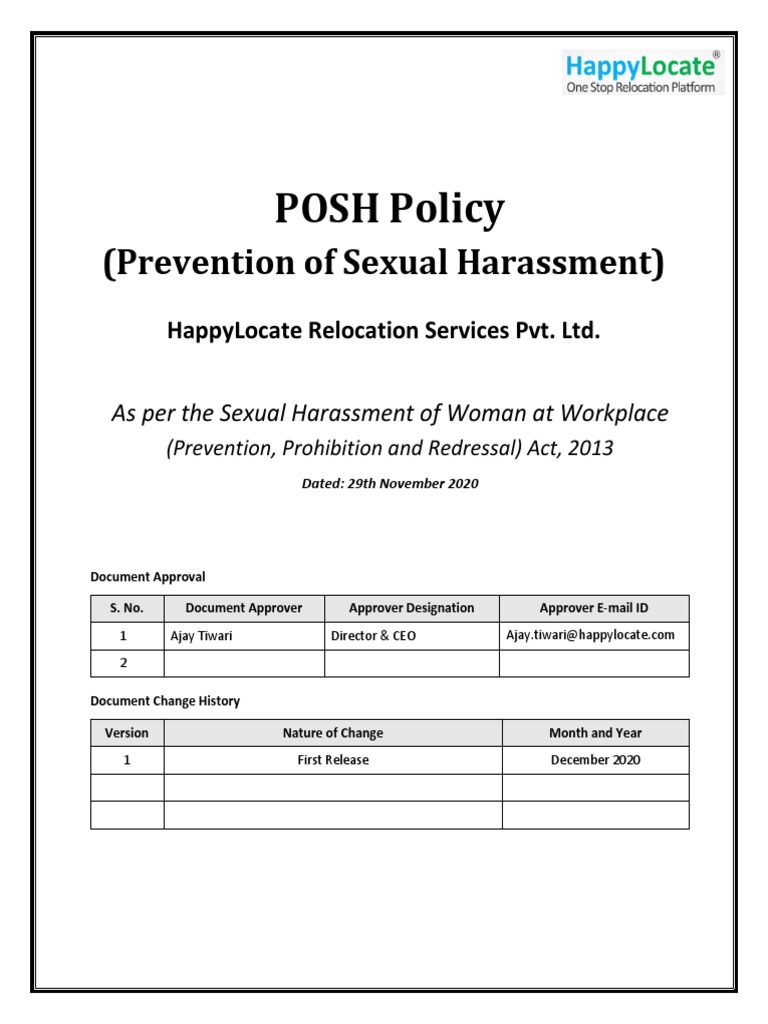 Posh Policy HL | PDF | Sexual Harassment | International Criminal Court Posh Policy HL | PDF | Sexual Harassment | International Criminal Court