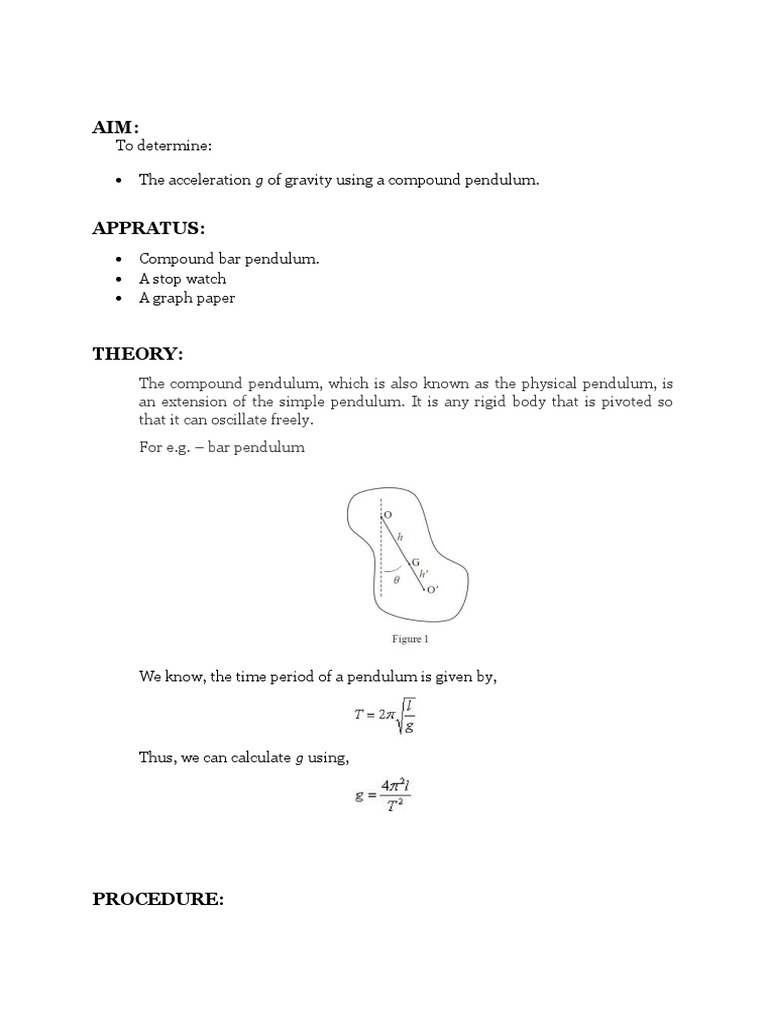 Acceleration of Gravity Using Compound Pendulum | PDF | Science ...