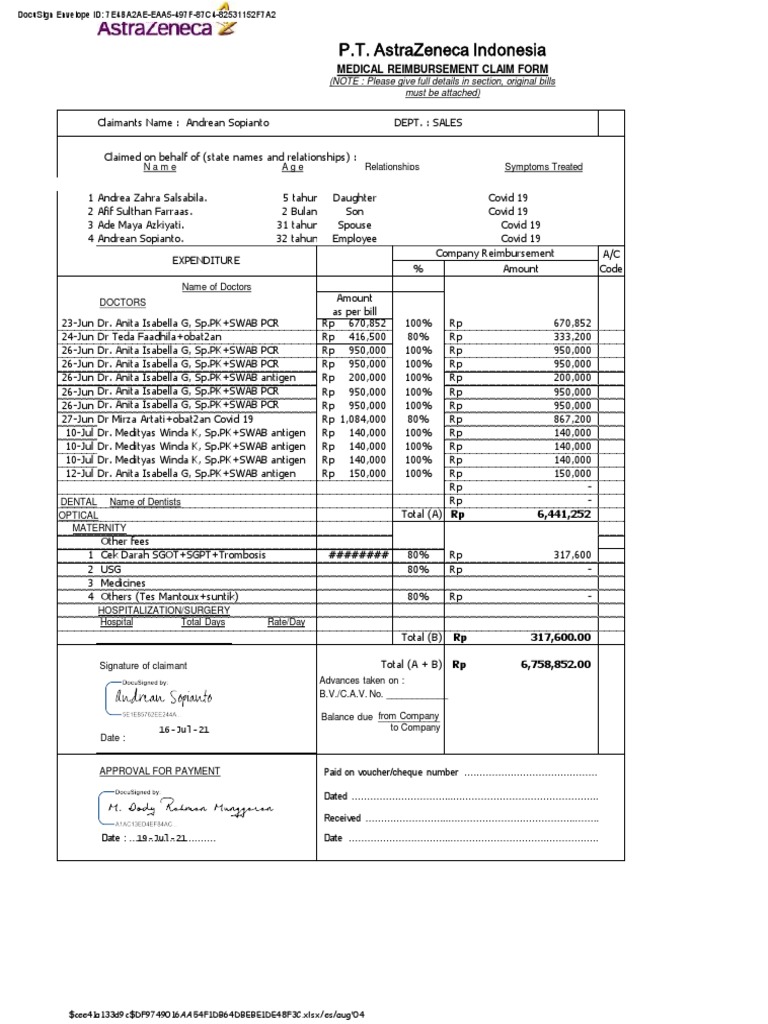 P.T. Astrazeneca Indonesia: Medical Reimbursement Claim Form | PDF ...