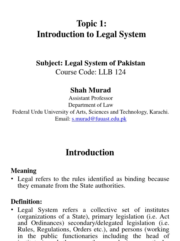 Topic 1: Introduction To Legal System | PDF | Precedent | Common Law