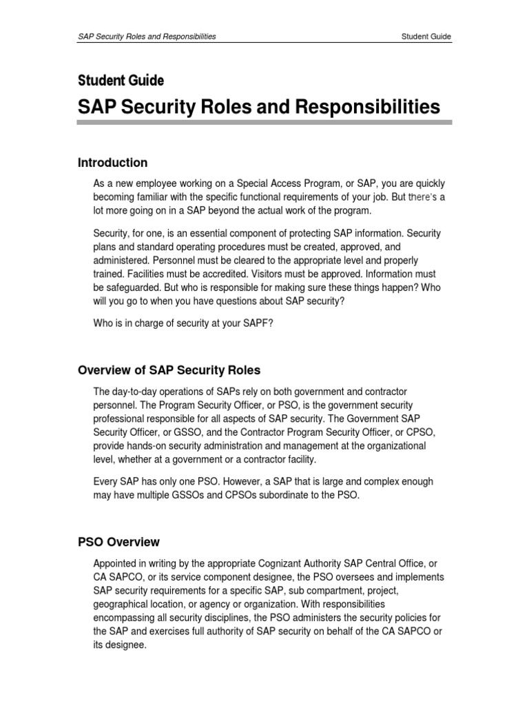 SAP Security Roles and Responsibilities: Student Guide | PDF | Security ...