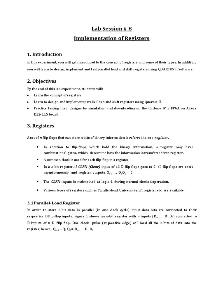 Lab Session # 8 Implementation of Registers: 3.1 Parallel-Load Register ...