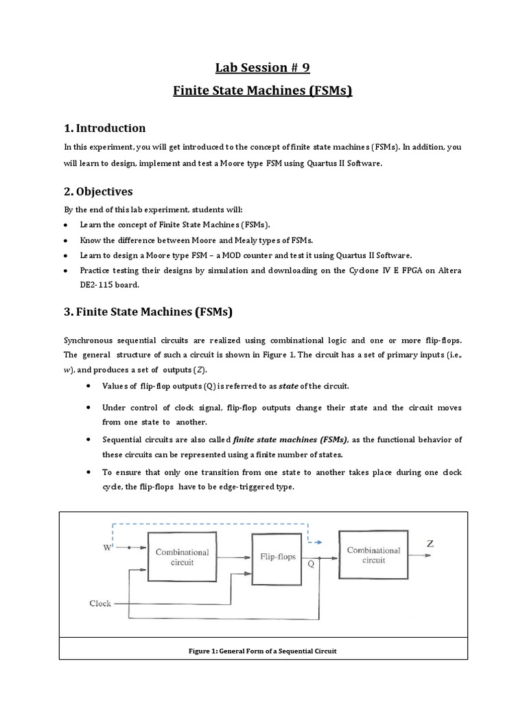 Lab Session # 9 Finite State Machines (FSMS) : W), and Produces A Set of Outputs (Z) | PDF ...