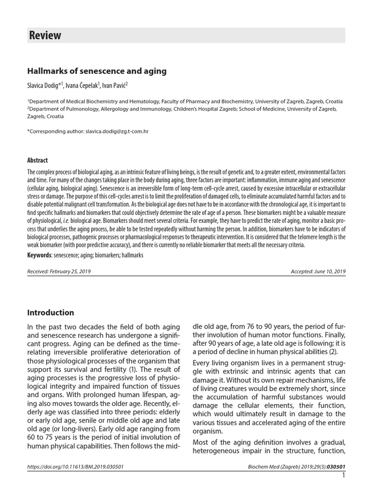 Hallmarks of Cellular Senescence and the Complex Process of Biological ...