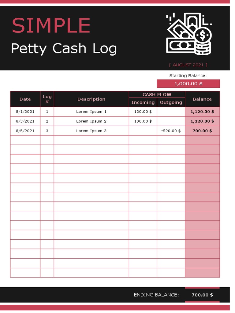 Simple Petty Cash Log Template | PDF | Finance & Money Management