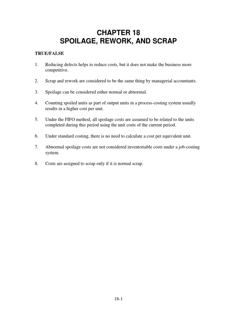 Spoilage, Rework, and Scrap: True/False | PDF | Inventory | Cost Of ...