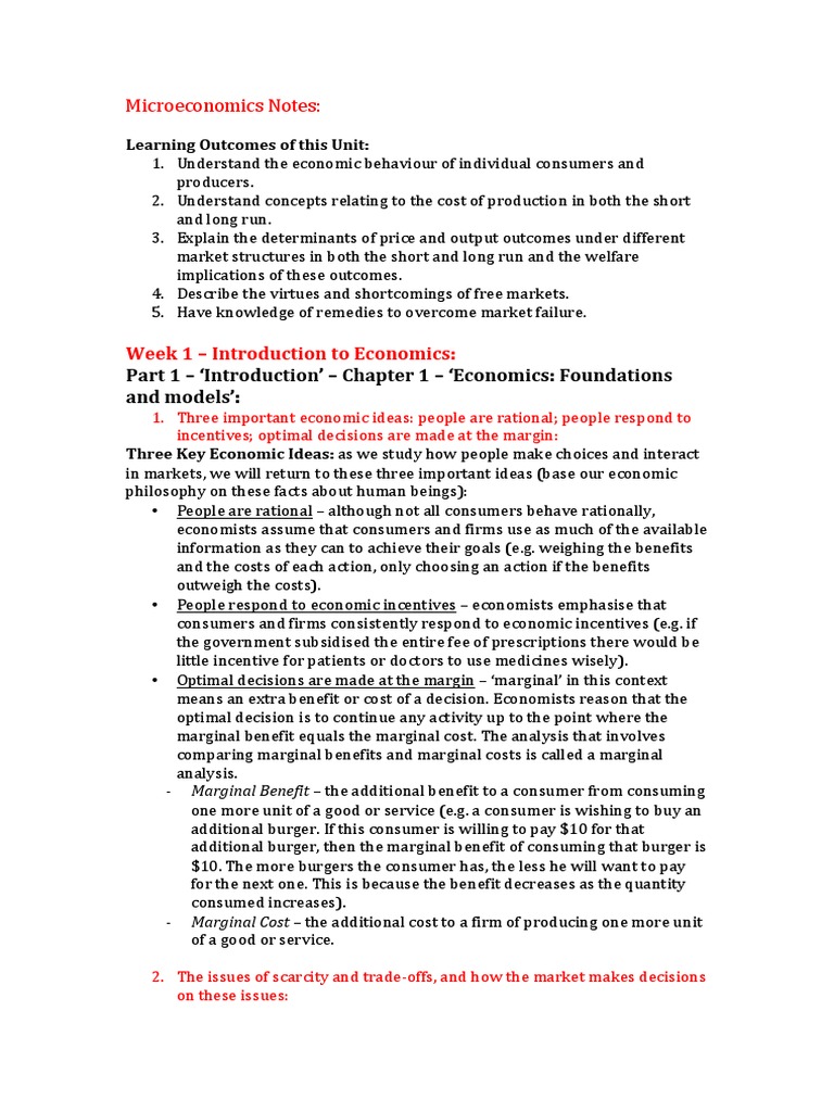 Microeconomics Notes:: Week 1 - Introduction To Economics | PDF | Price ...