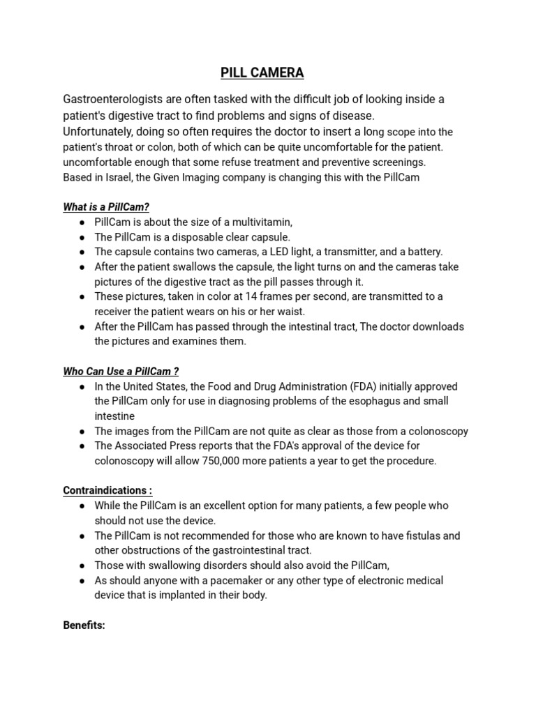 Pill Camera: What Is A Pillcam? | Download Free PDF | Colonoscopy ...