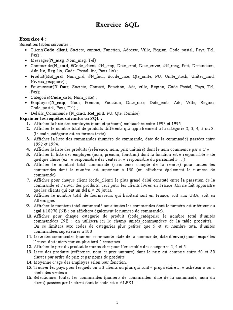 Exercice SQL | PDF | Échecs