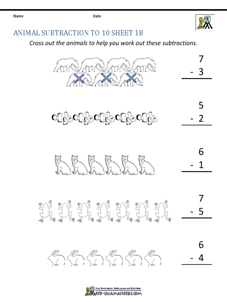 Animal Subtraction To 10 Sheet 1B: Cross Out The Animals To Help You ...