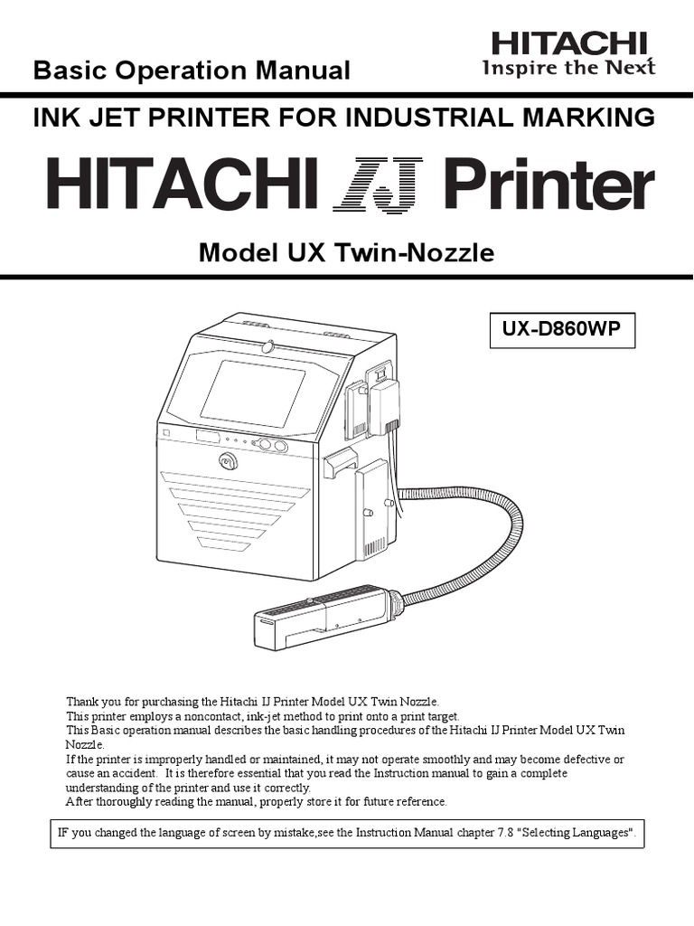 Hitachi Printer: Basic Operation Manual Ink Jet Printer For Industrial ...