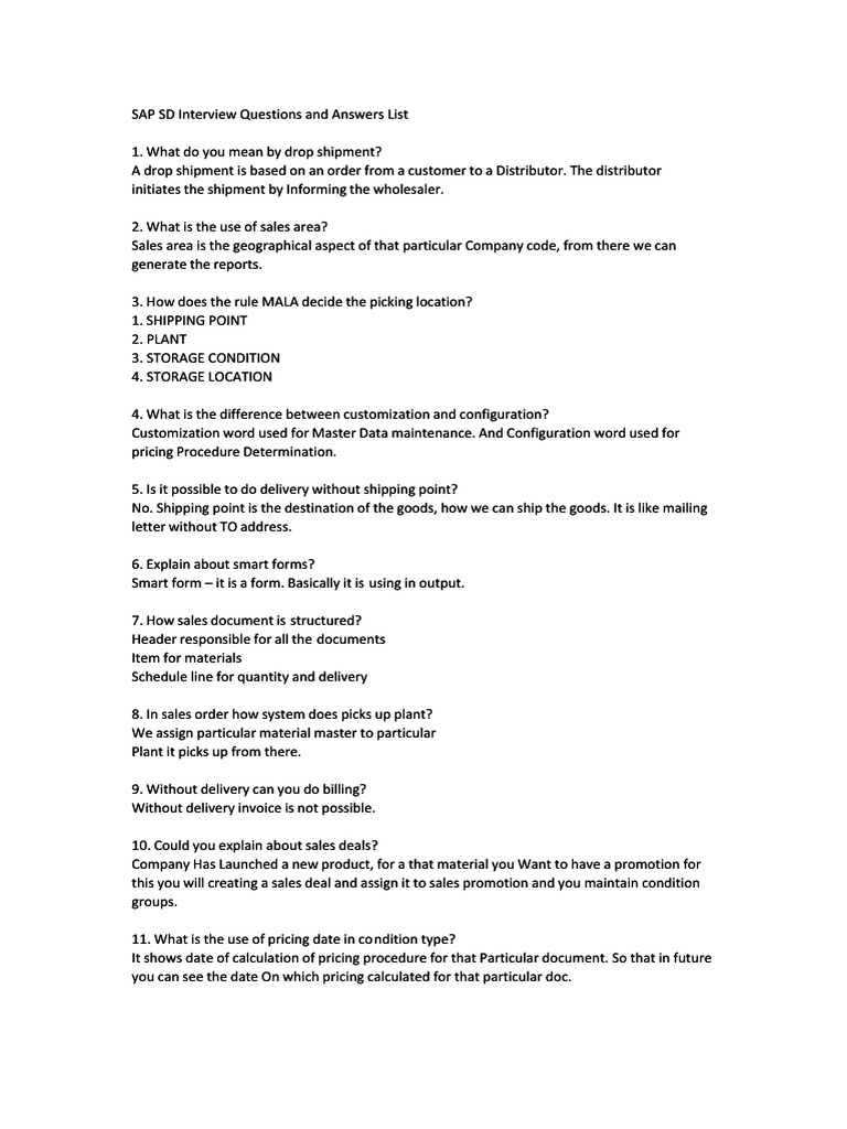 Qdoc - Tips 200 Sap SD Interview Questions and Answers | PDF | Pricing | Sales