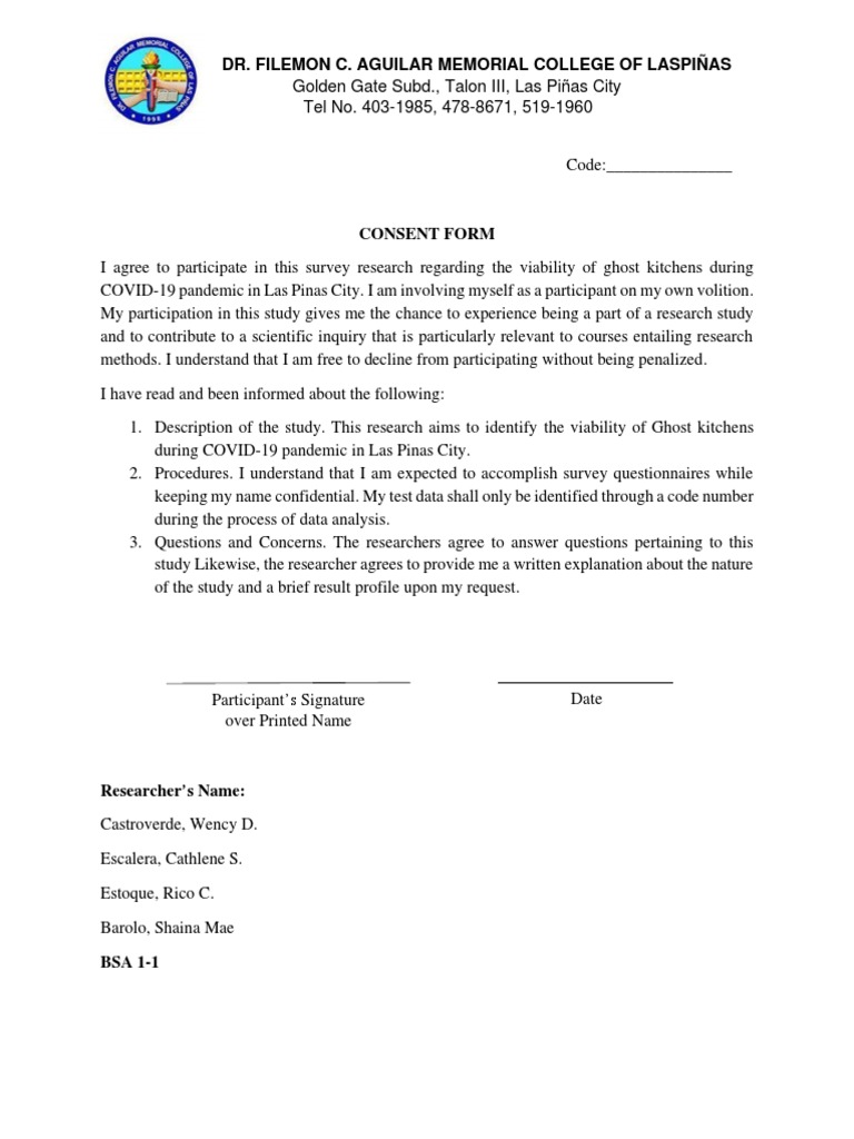 Consent Form Appendix A | PDF