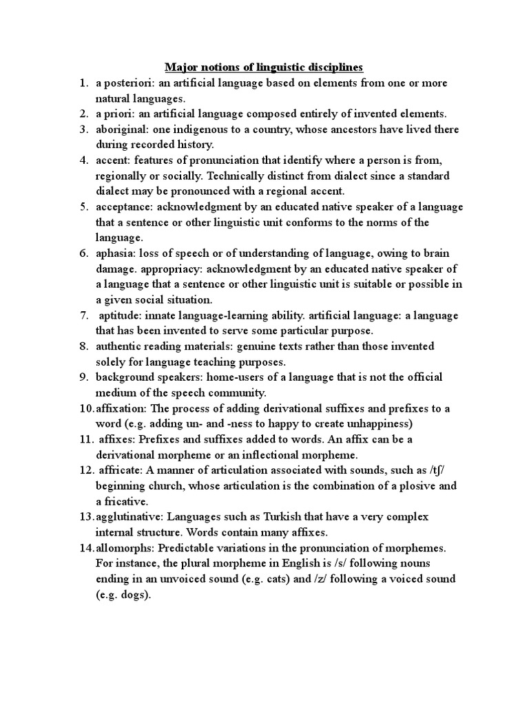 Major Notions of Linguistic Disciplines | PDF | English Language ...
