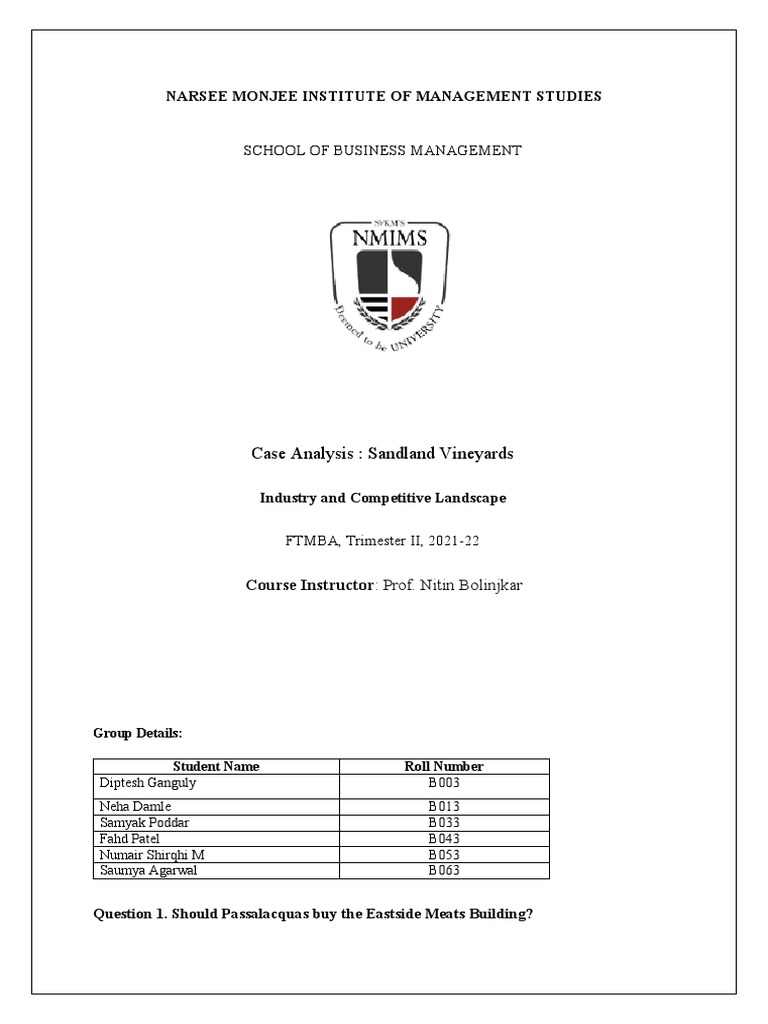 Sandland Vineyards Case Analysis Overview | PDF | Wine | Drink
