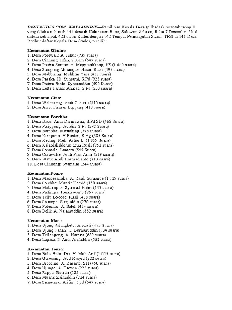Nama-Nama Kades Di Kab. Bone | PDF