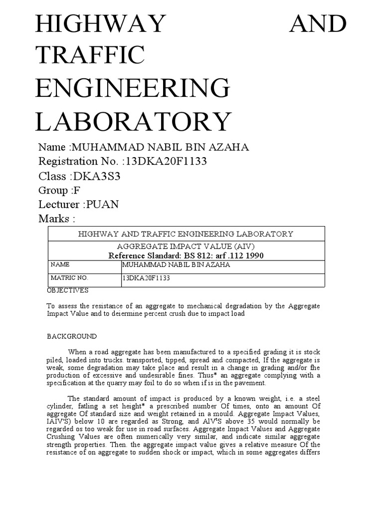 Lab Report 1 | PDF | Construction Aggregate | Road Surface