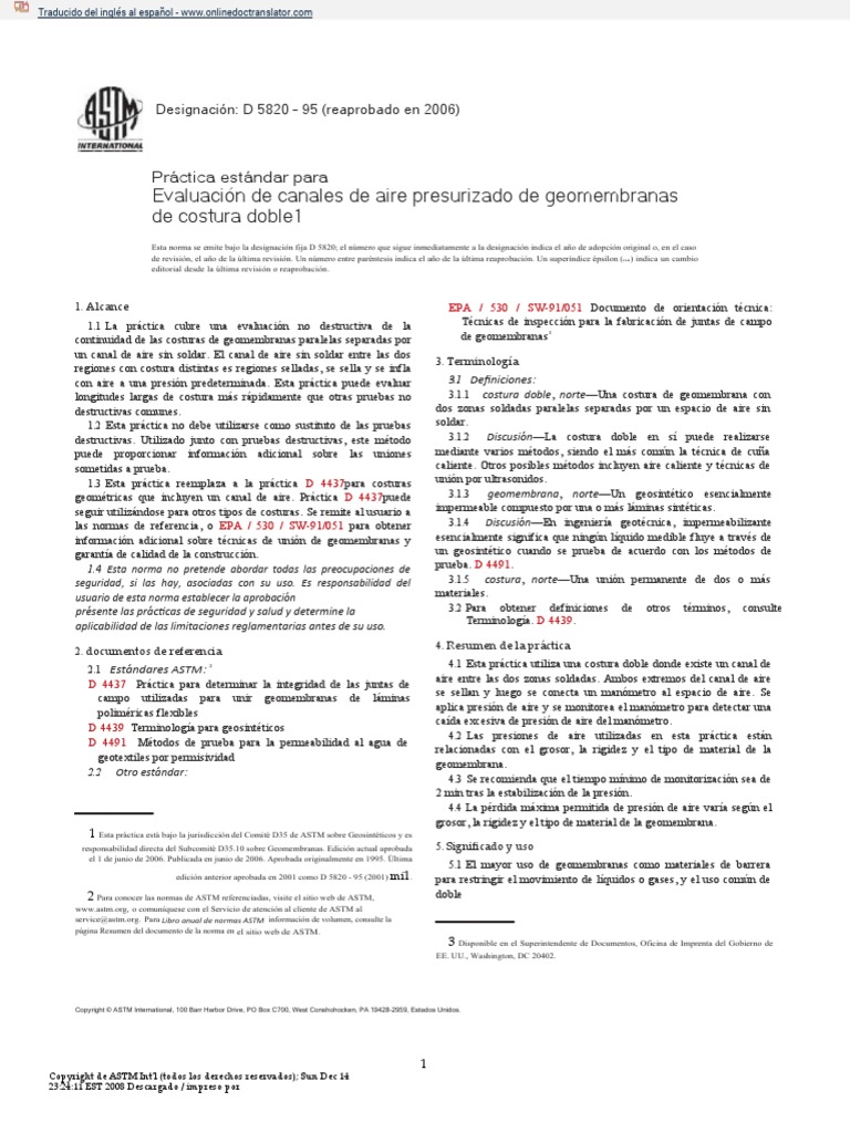 ASTM D5820-2006.en - Es | PDF | Presión | Bomba